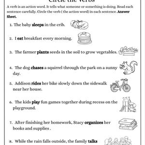 Circle the Verbs Worksheet - Etsy