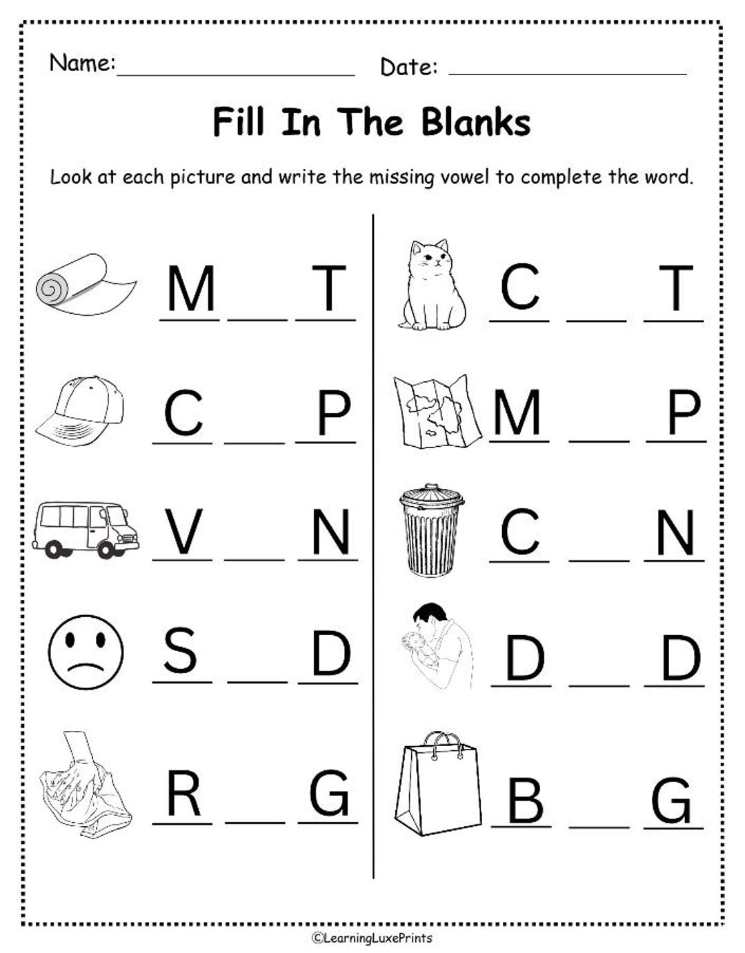 CVC Short Vowel Worksheet Bundle/ Missing Vowel Activity/ Phonics ...