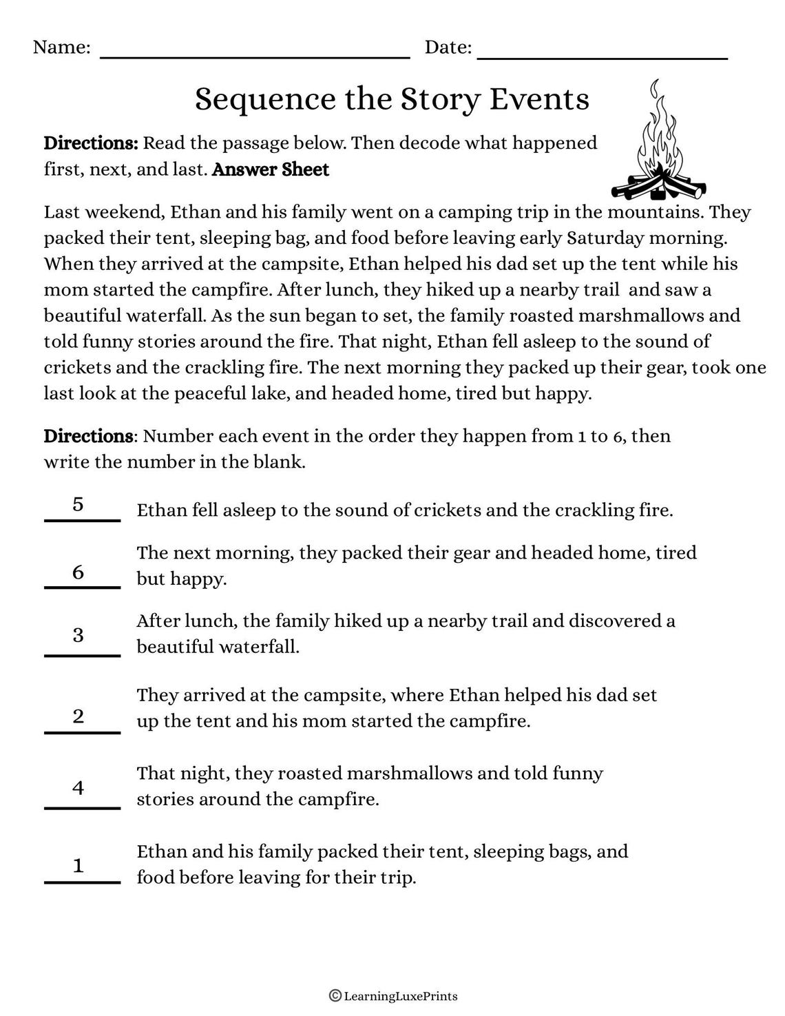 Sequencing Story Events Worksheet/reading Comprehension/sequencing ...