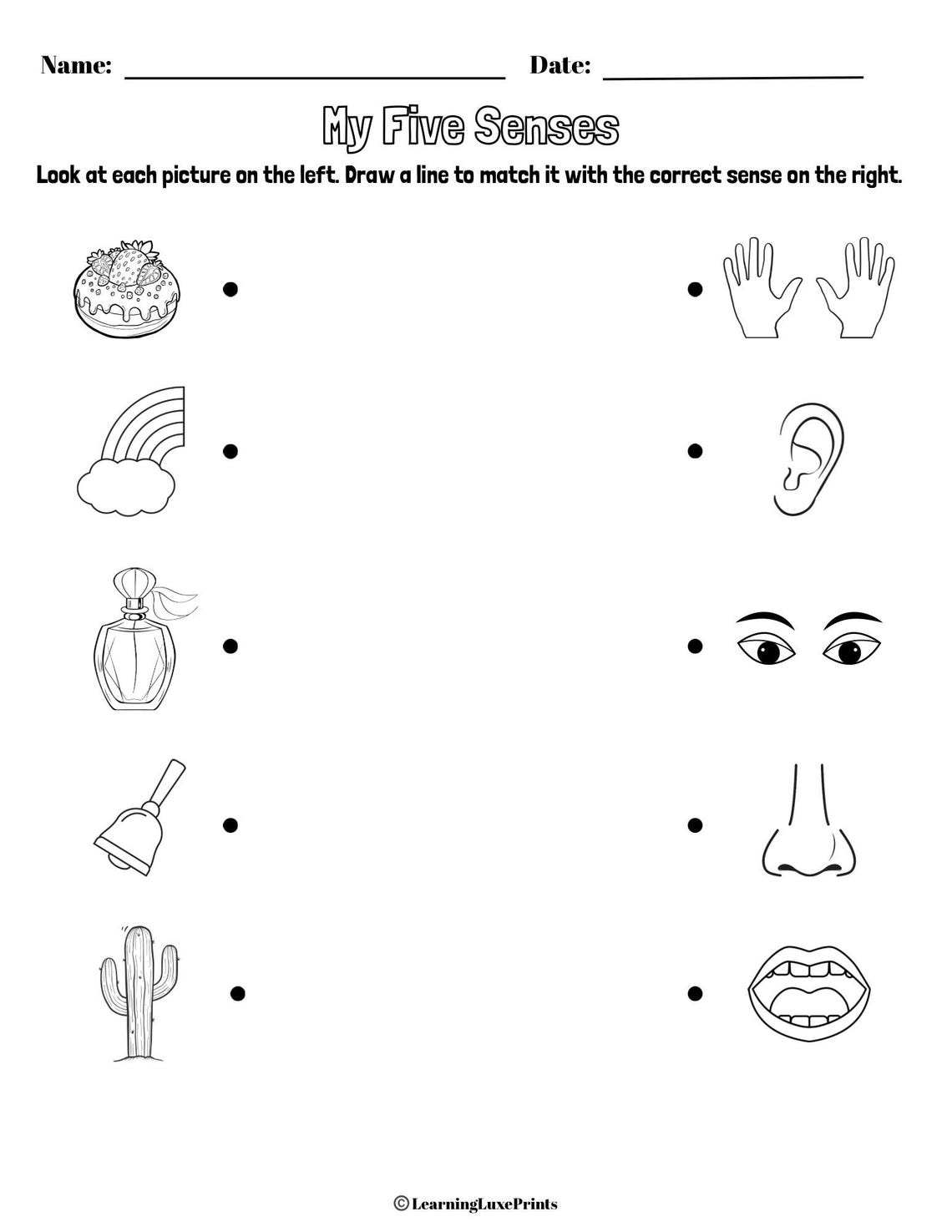 Five Senses Printable Worksheets / Match & Trace Learning Pack - Etsy