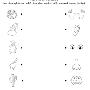 Five Senses Printable Worksheets / Match & Trace Learning Pack - Etsy