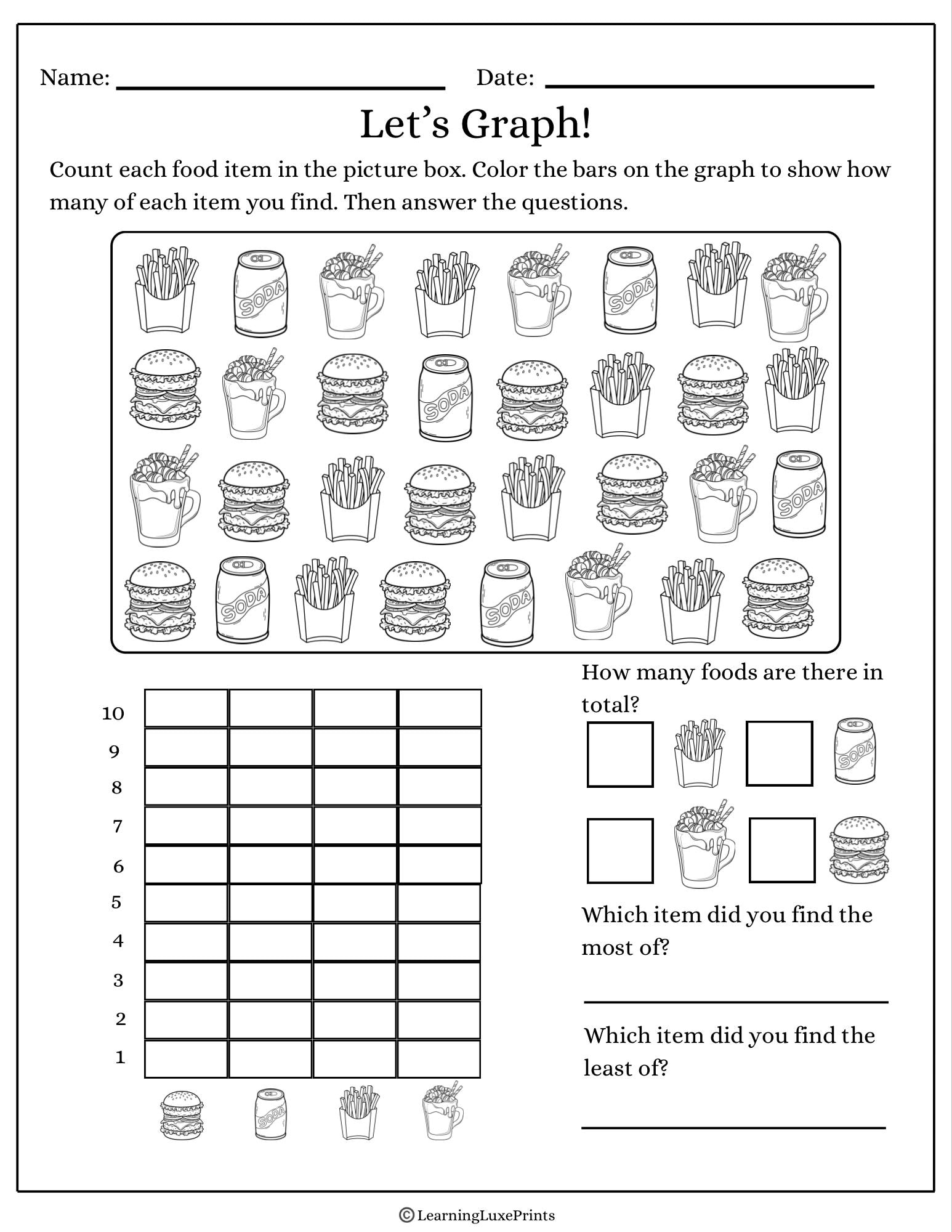 Graphing Worksheet for Kids/ Math Printable Worksheet - Etsy