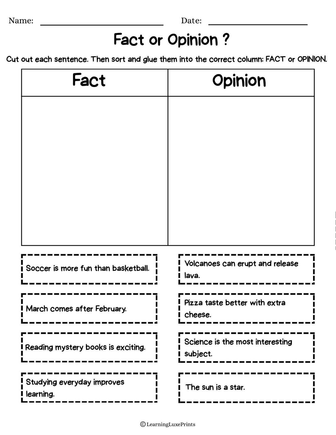 Fact or Opinion Worksheet/reading & Critical Thinking Activity/ ELA ...