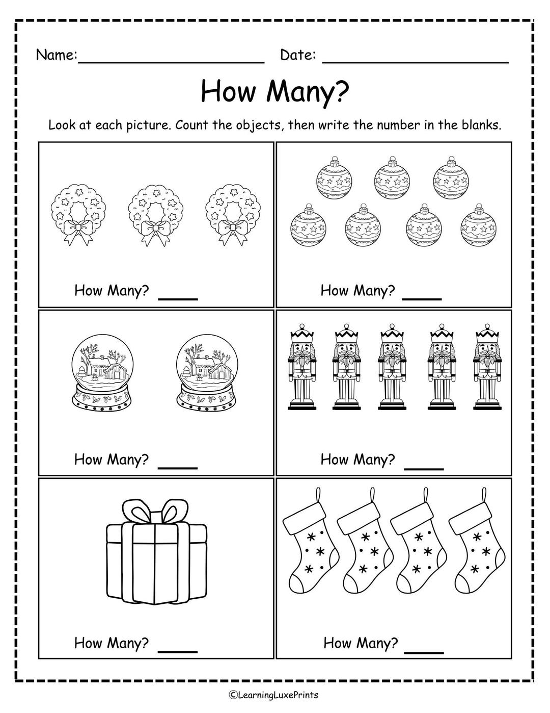 Christmas Counting Worksheet/ How Many? Printable/ Math Printable for ...