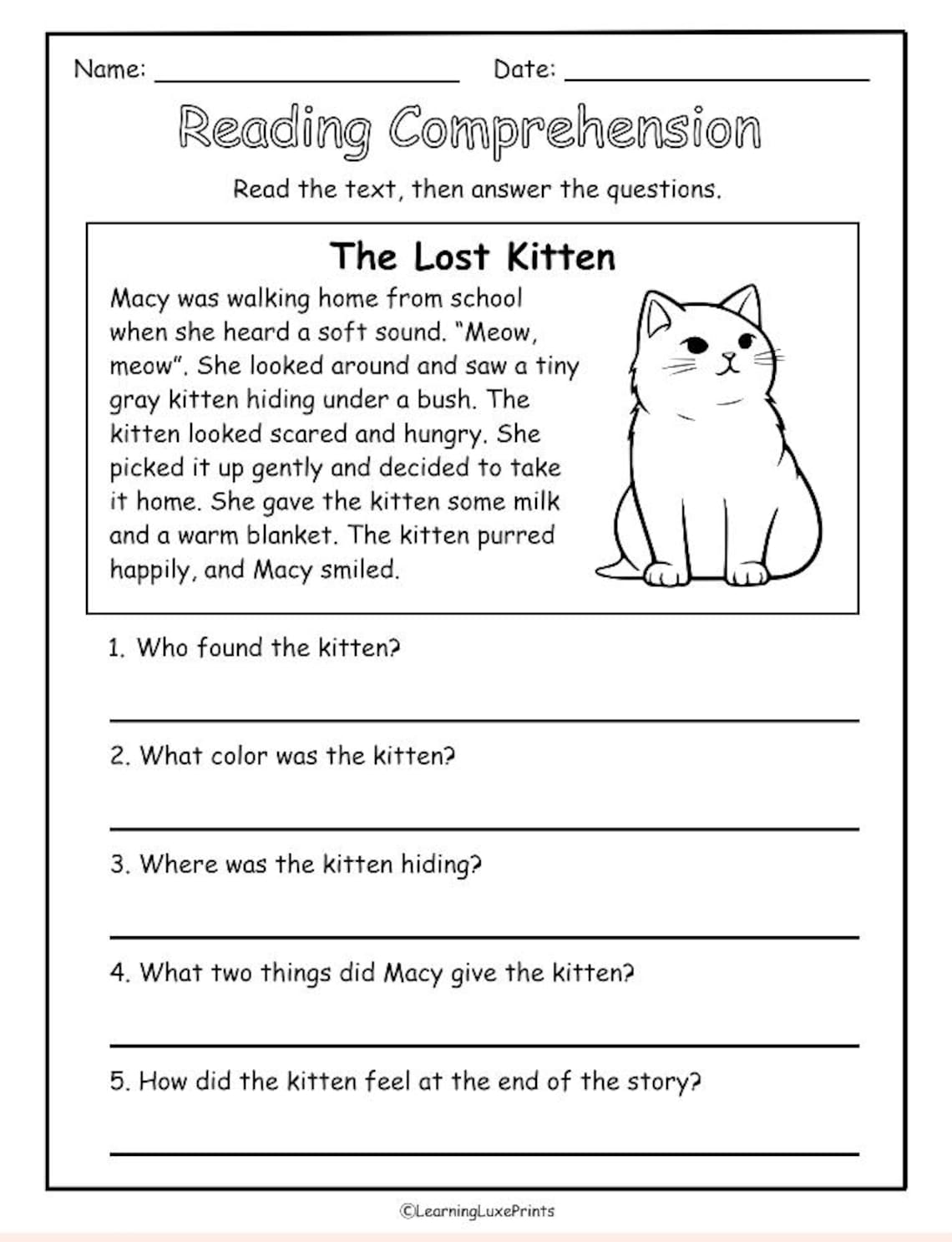 Reading Comprehension Mini-pack/ 3 Worksheets Printable/ Elementary ELA ...