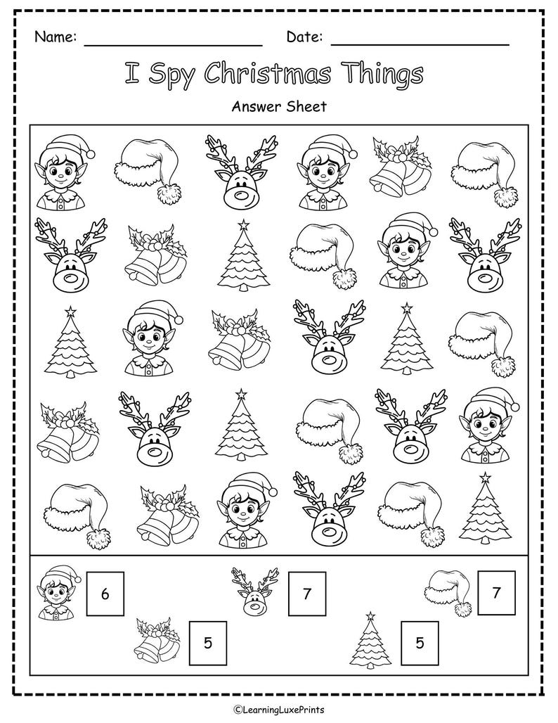 Christmas I Spy Worksheet/ Holiday Counting Activity for Kids/ Counting ...