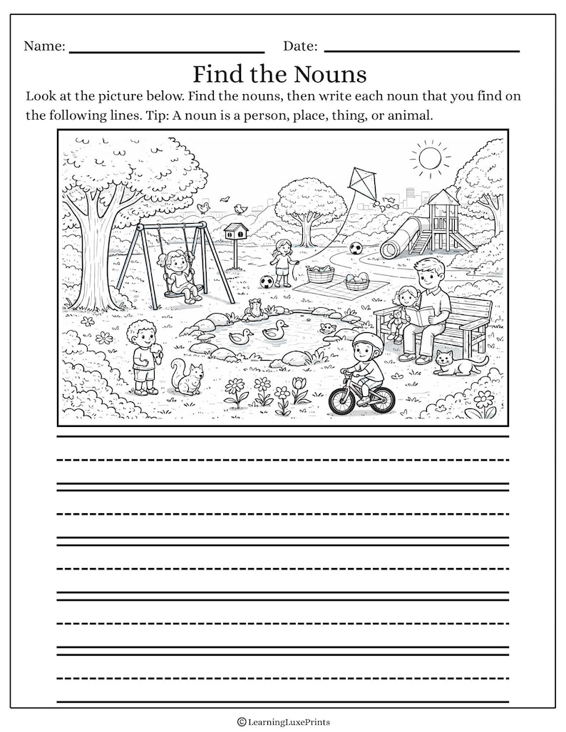 Picture Noun Hunt / Find the Noun Worksheet/ Kids Grammar Activity ...