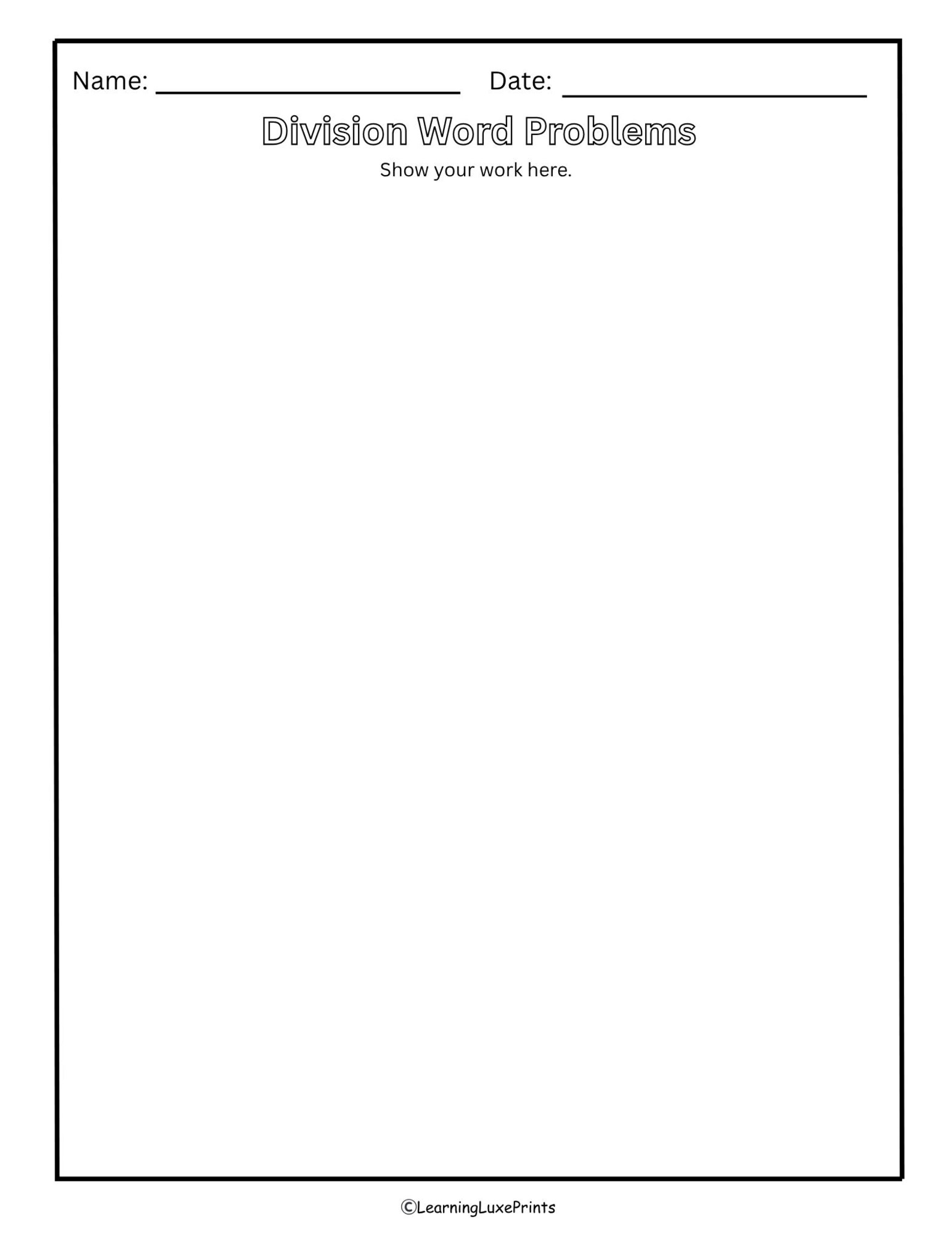 Division Word Problems Worksheet/ Printable Math Activity for Kids - Etsy