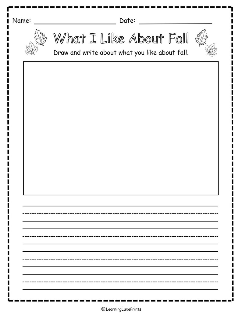 Fall Writing Prompt Worksheet Pack/ 4-page Autumn Drawing and Writing ...