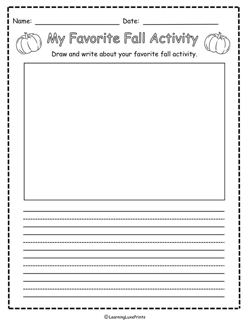 Fall Writing Prompt Worksheet Pack/ 4-page Autumn Drawing and Writing ...