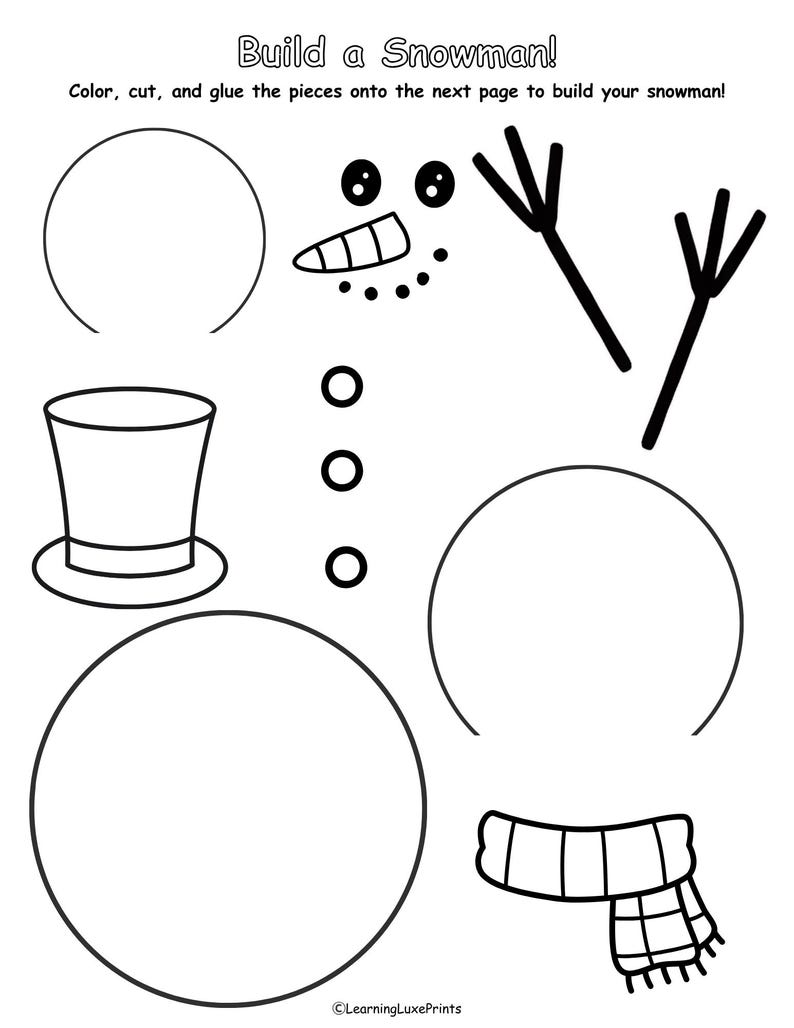 Build A Snowman Activity/ Winter Cut and Paste Craft for Kids/ Kids ...