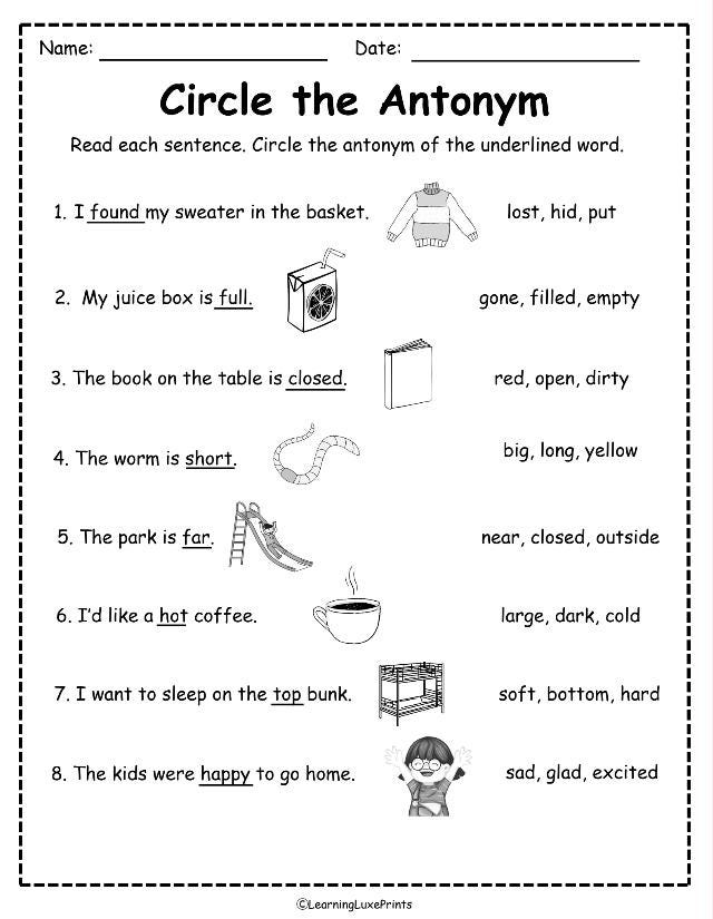 Antonym Worksheet Bundle: Grades 1-3 ELA Vocabulary Practice (PDF) - Etsy