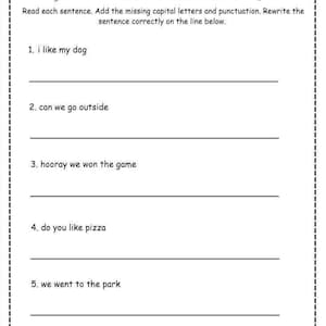 Grammar & Punctuation Worksheets: Sentence Fixing, Capitalization (PDF ...