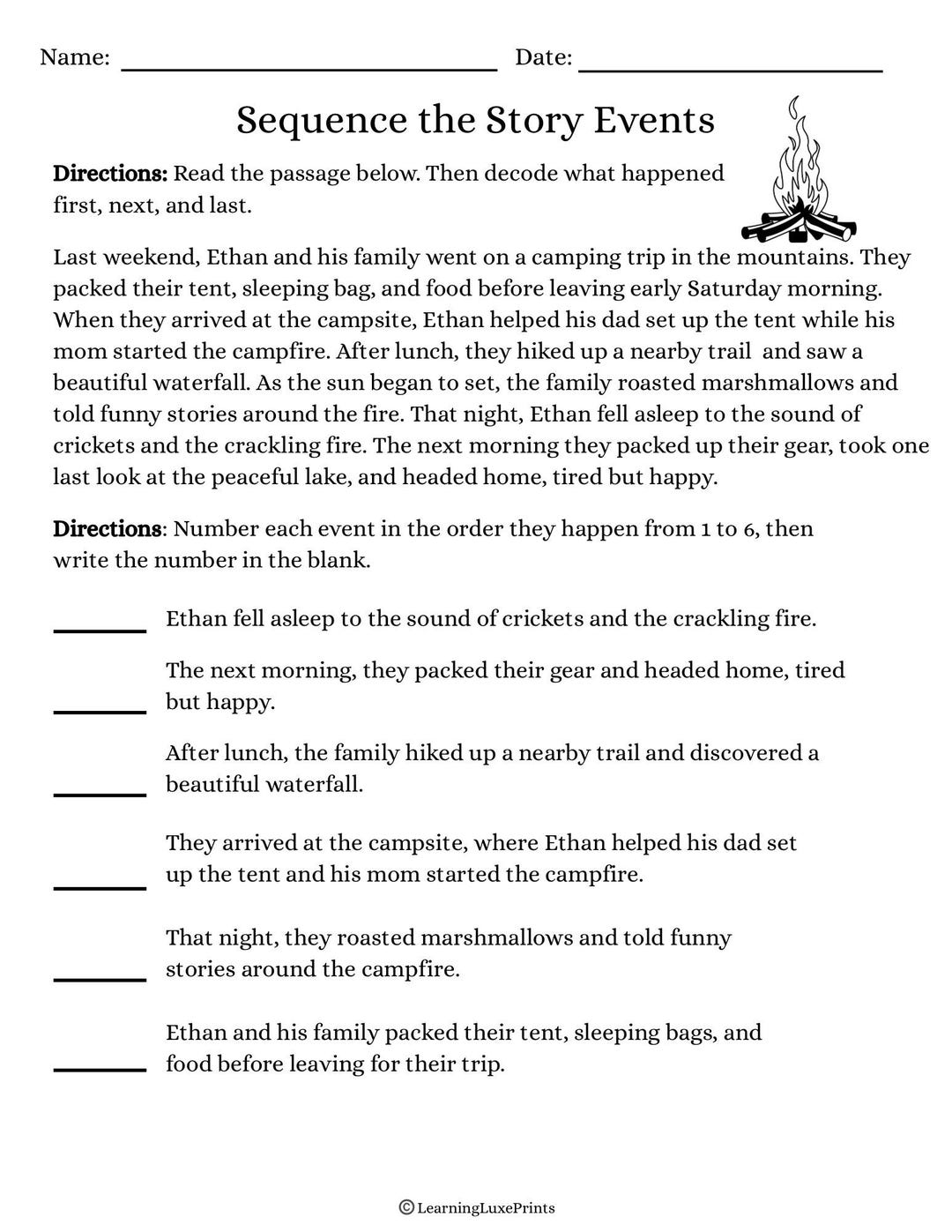 Sequencing Story Events Worksheet/reading Comprehension/sequencing ...