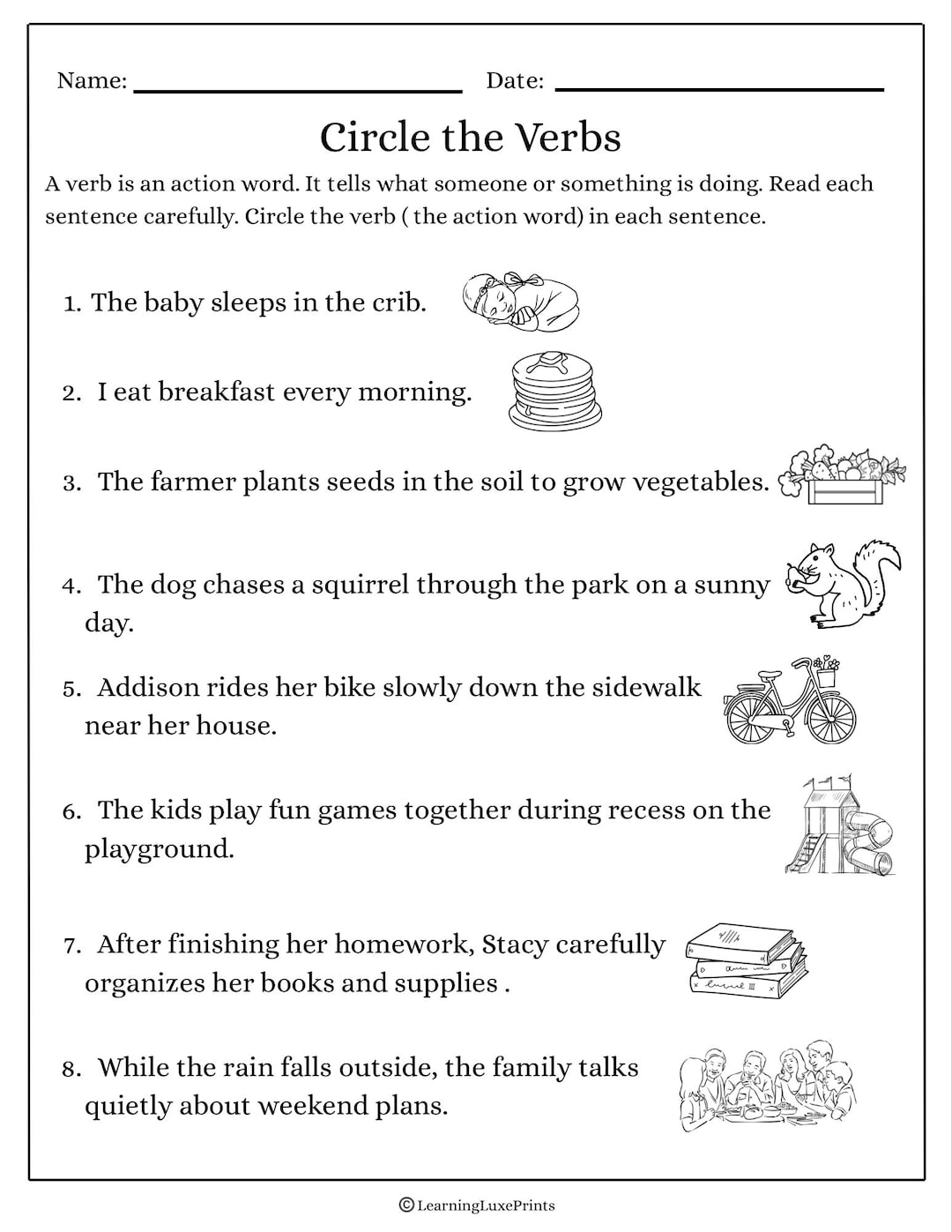 Circle the Verbs Worksheet - Etsy