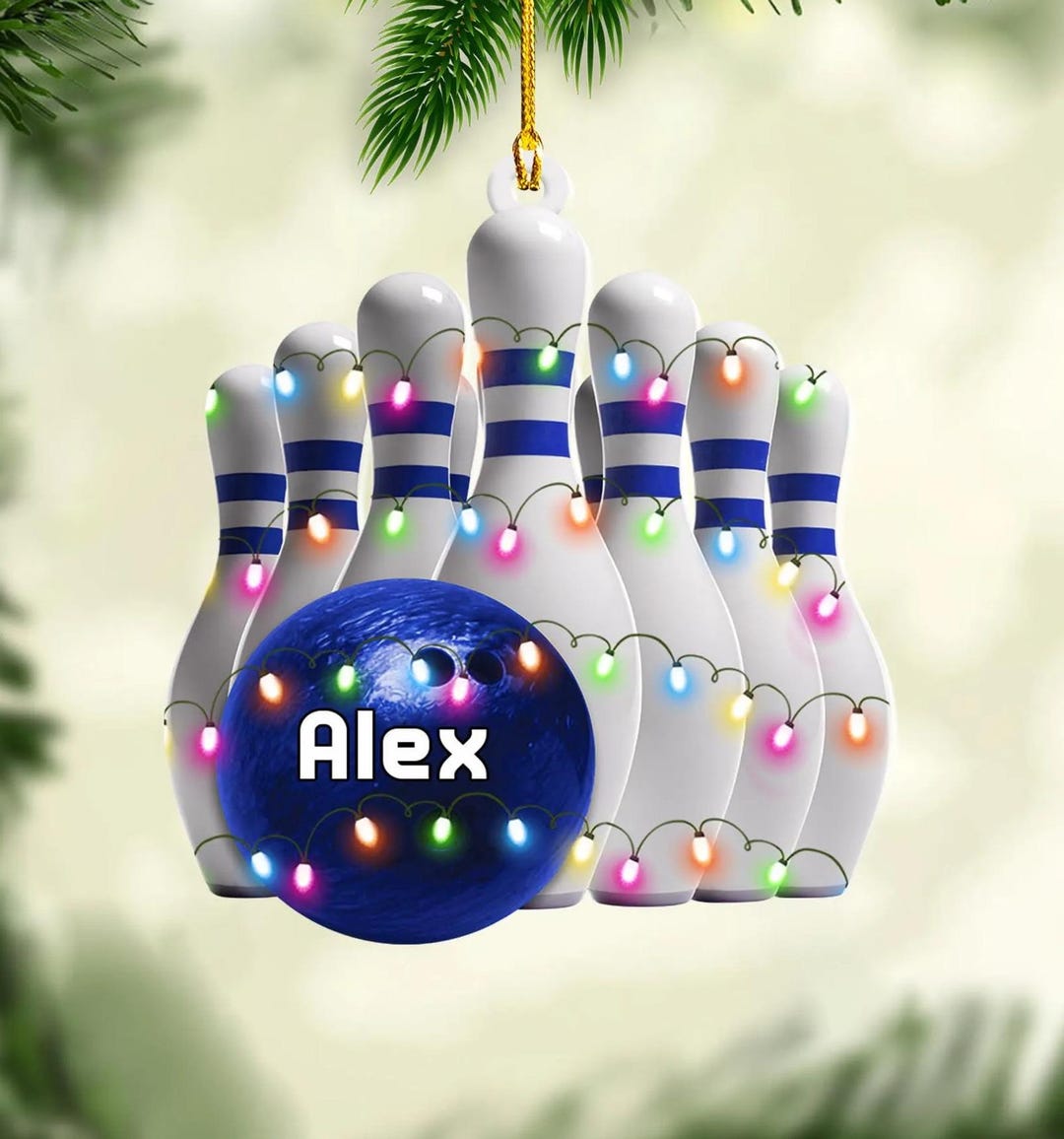 Bowling Lights Ornament: Personalized Christmas Decoration (wood or ...