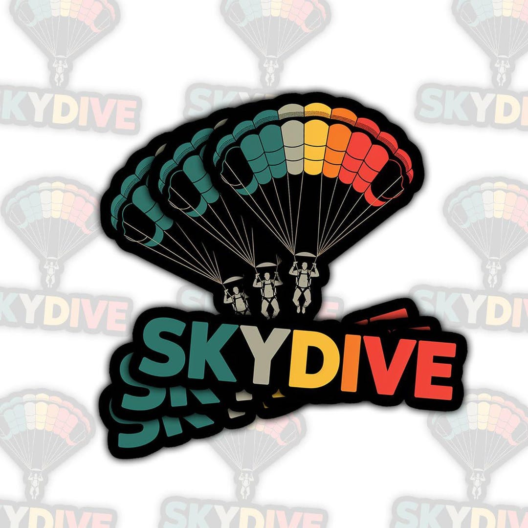 Retro Skydive Sticker, Vintage Rainbow Parachute Vinyl Decal, Skydiving ...