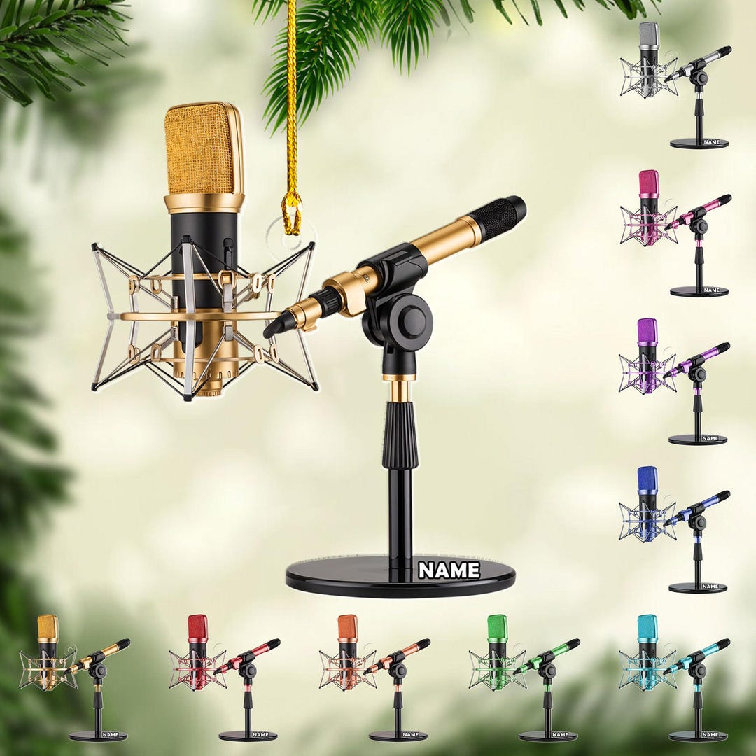 Personalized Microphone Radio Christmas Ornament, Flat 2D Ornament ...