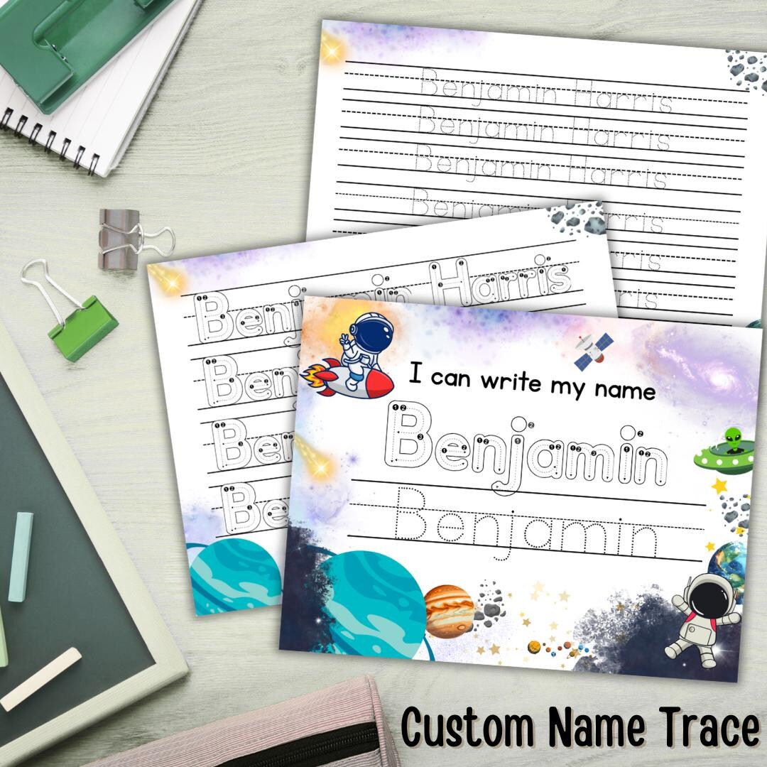 Personalized Space Themed Name Tracing Worksheets | Custom First & Full ...