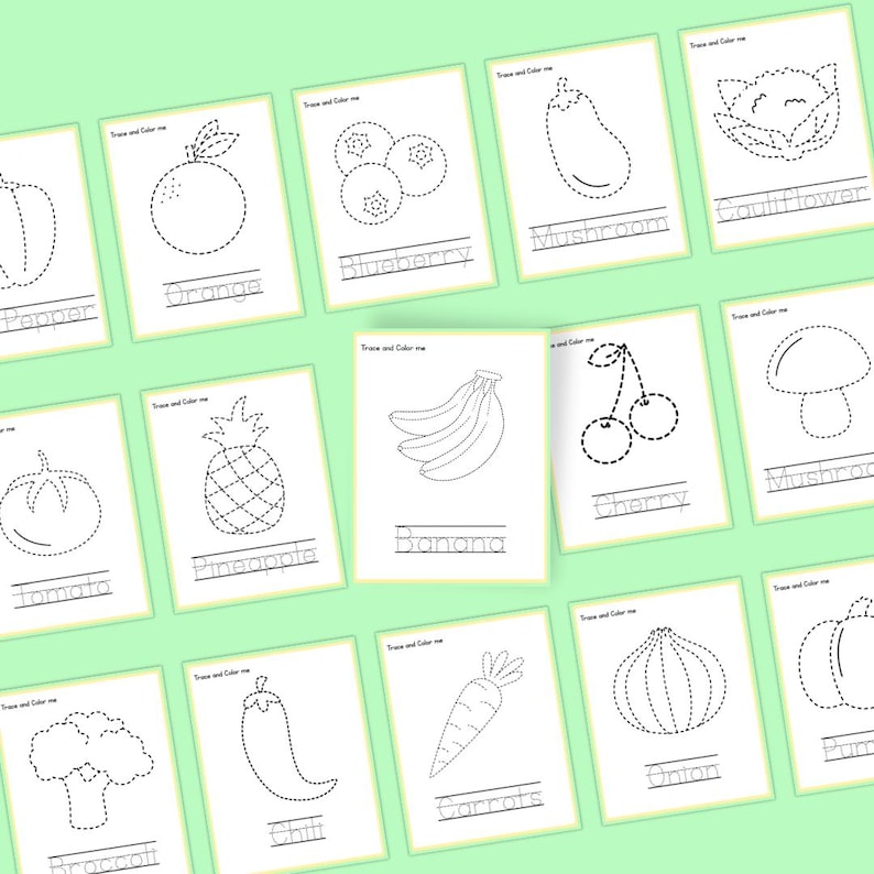 Fruits Vegetables Tracing Worksheets Printable | 23 Pages Preschool ...