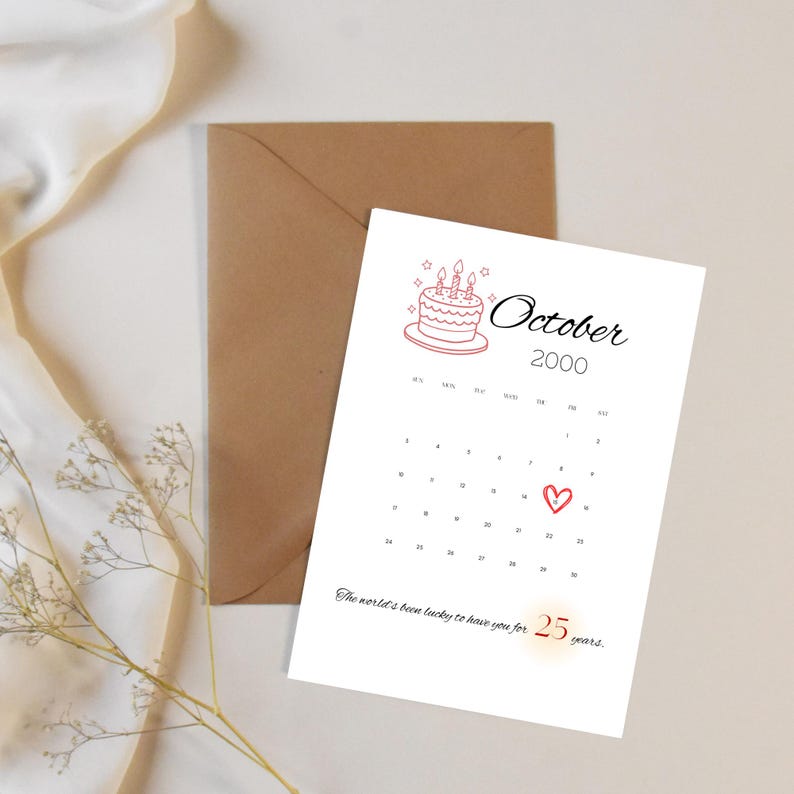 Custom Birthday Calendar Card • Personalized Date&age • Minimalist ...