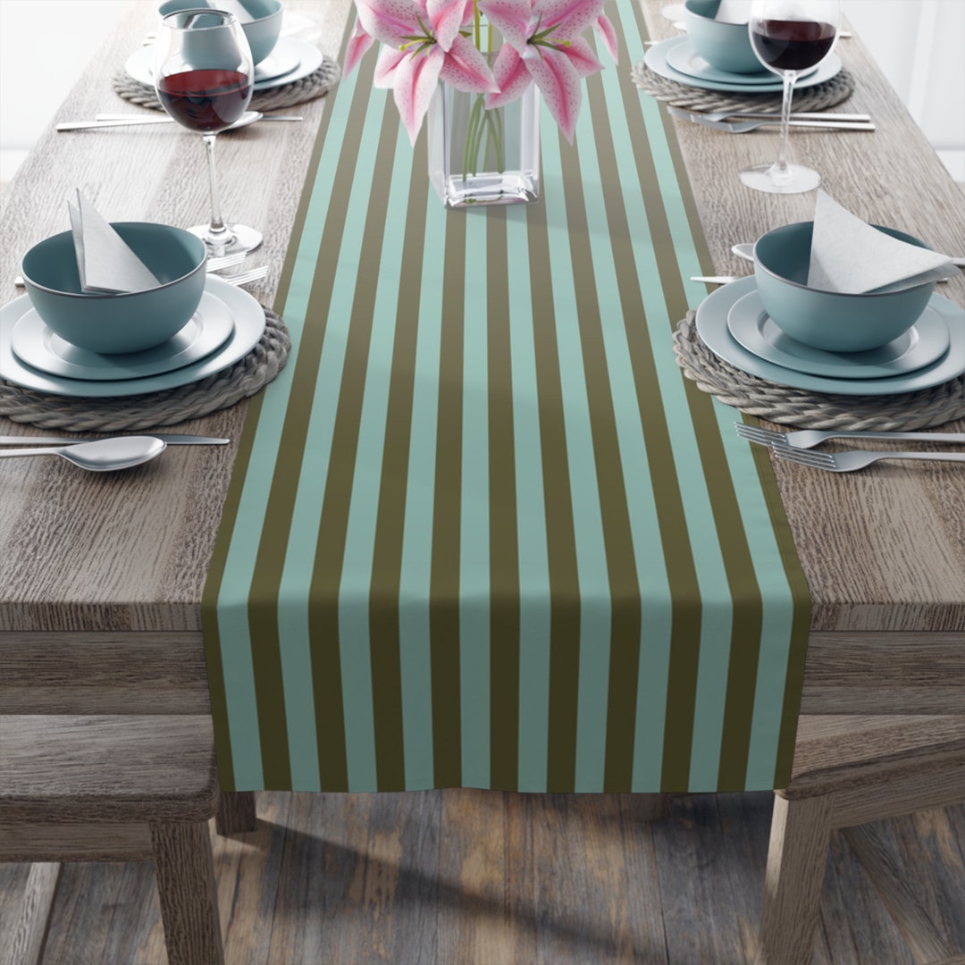 Aqua & Army Green Stripe Table Runner, Available in 2 Sizes, Vibrant ...