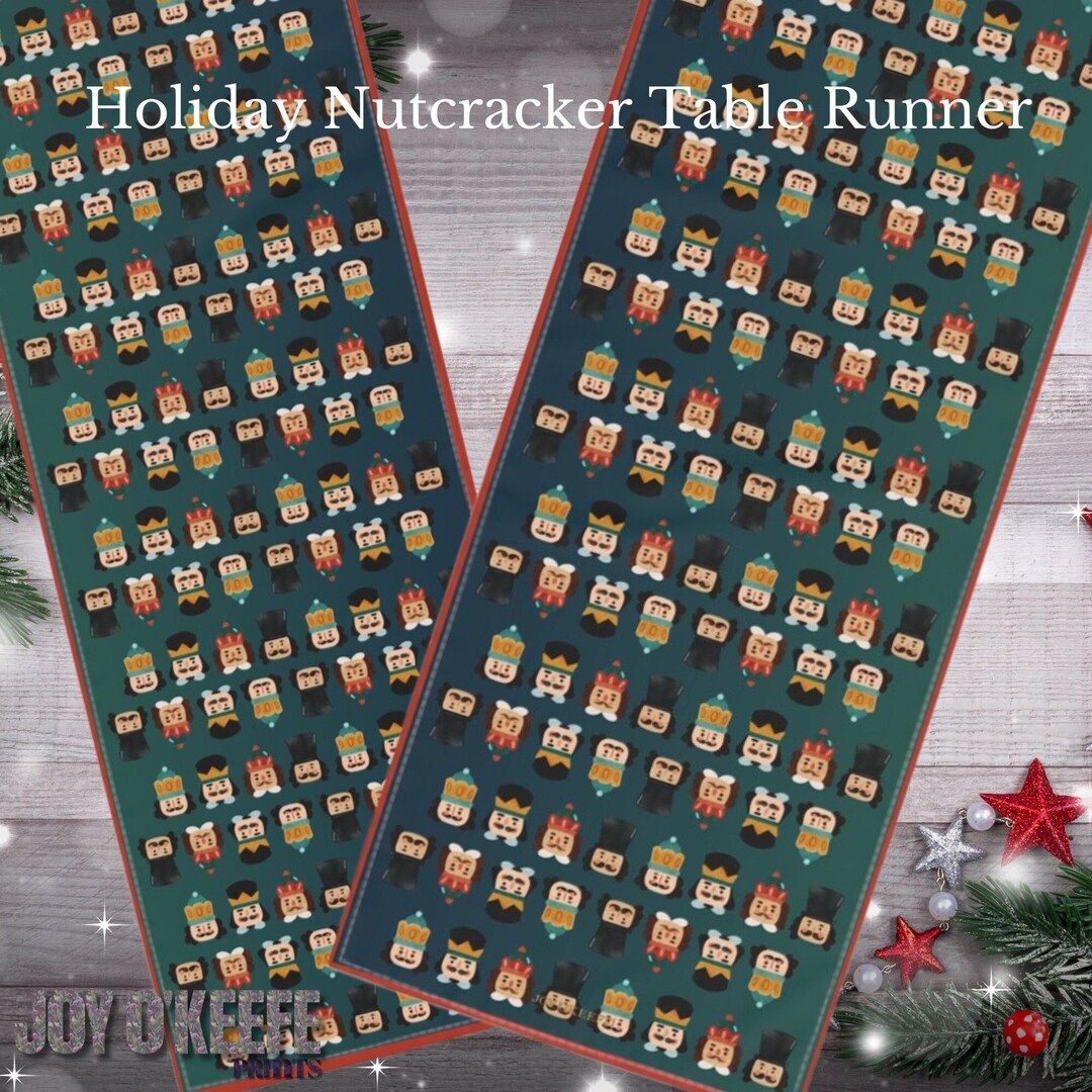 Green Nutcracker Heads Holiday Table Runner With Red Trim, Available in ...