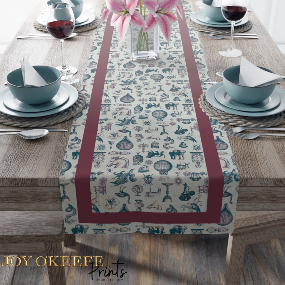Dark Vintage Mythical Table Runner, Mid Century Style, Whimsical Home ...