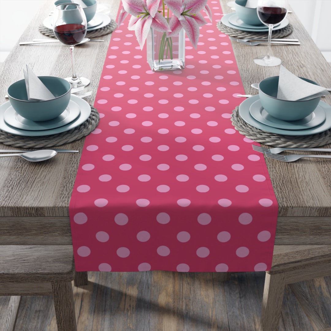 Pink With Light Pink Polka Dots Table Runner, Vibrant Home Decor ...