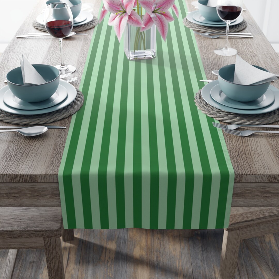 Green & Light Green Stripe Table Runner, 2 Sizes: 16x72; 16x90, Vibrant ...