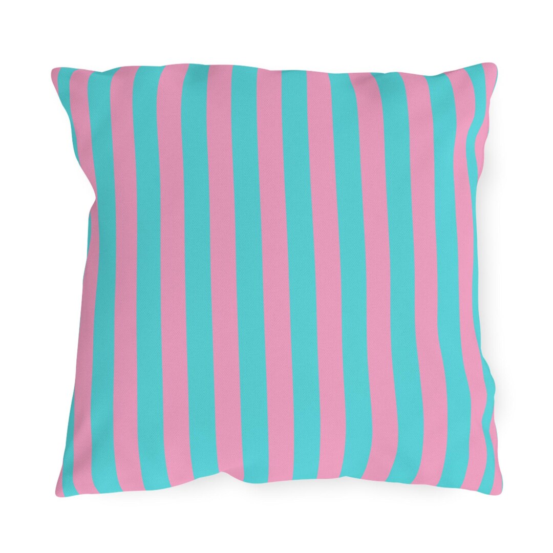 Blue & Pink Stripe Outdoor Pillow Size: 16x16; 14x20; 18x18; 20x20 Add ...