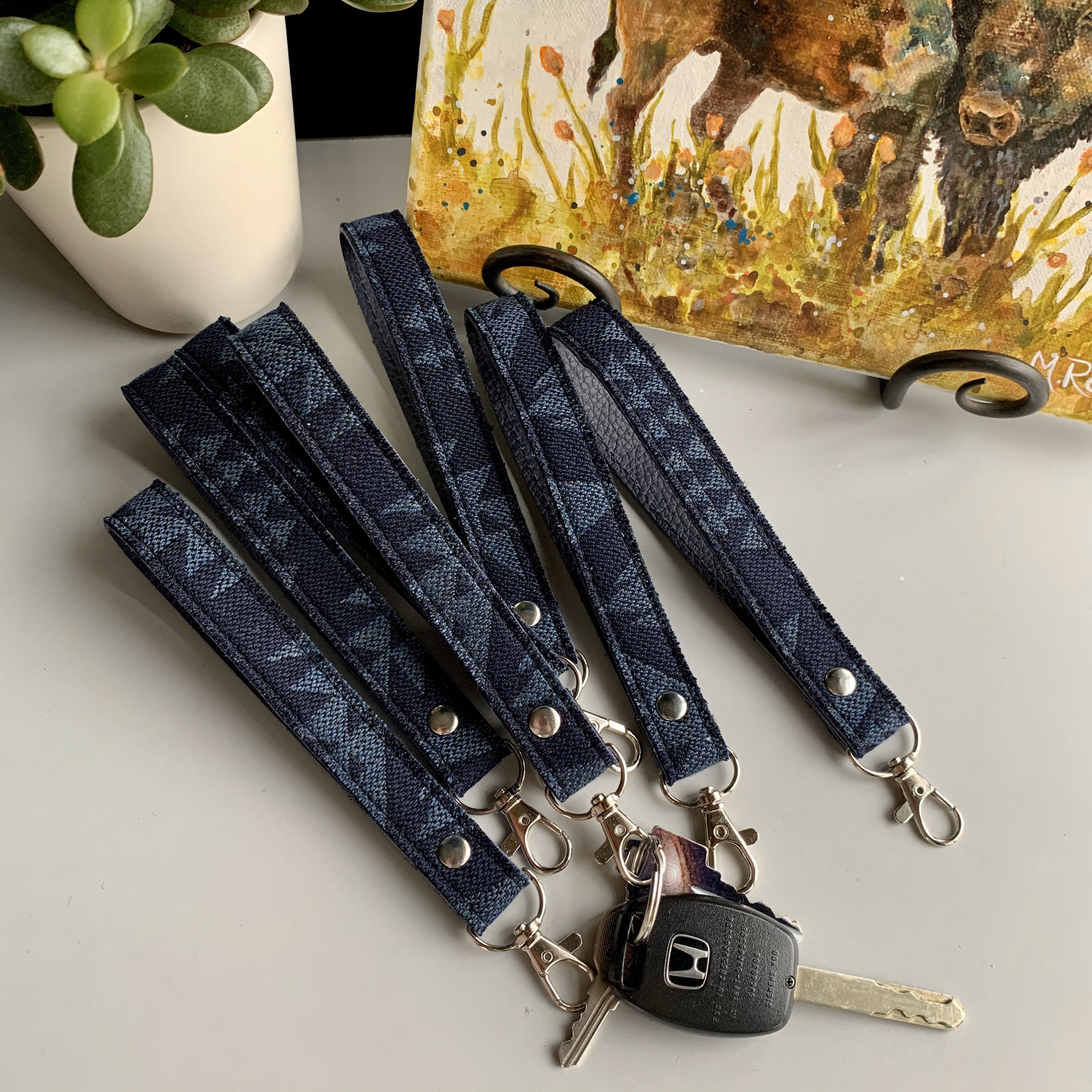 Southwestern Key Fob Navy Sunbrella Diamond Ridge Pendleton | Etsy