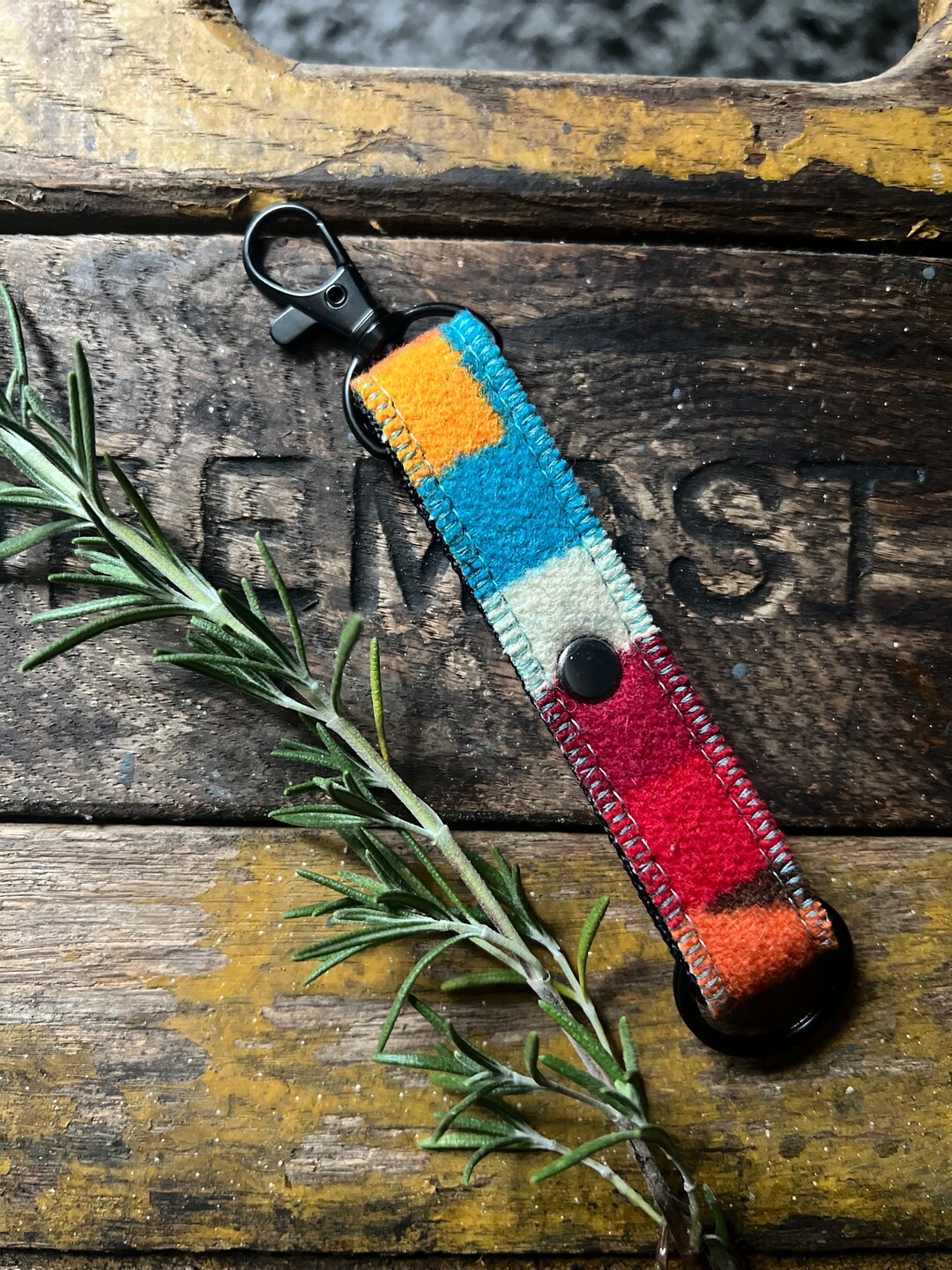 Southwestern Key Fob Ring Combo || Southwestern Wool and Brown Leather ...