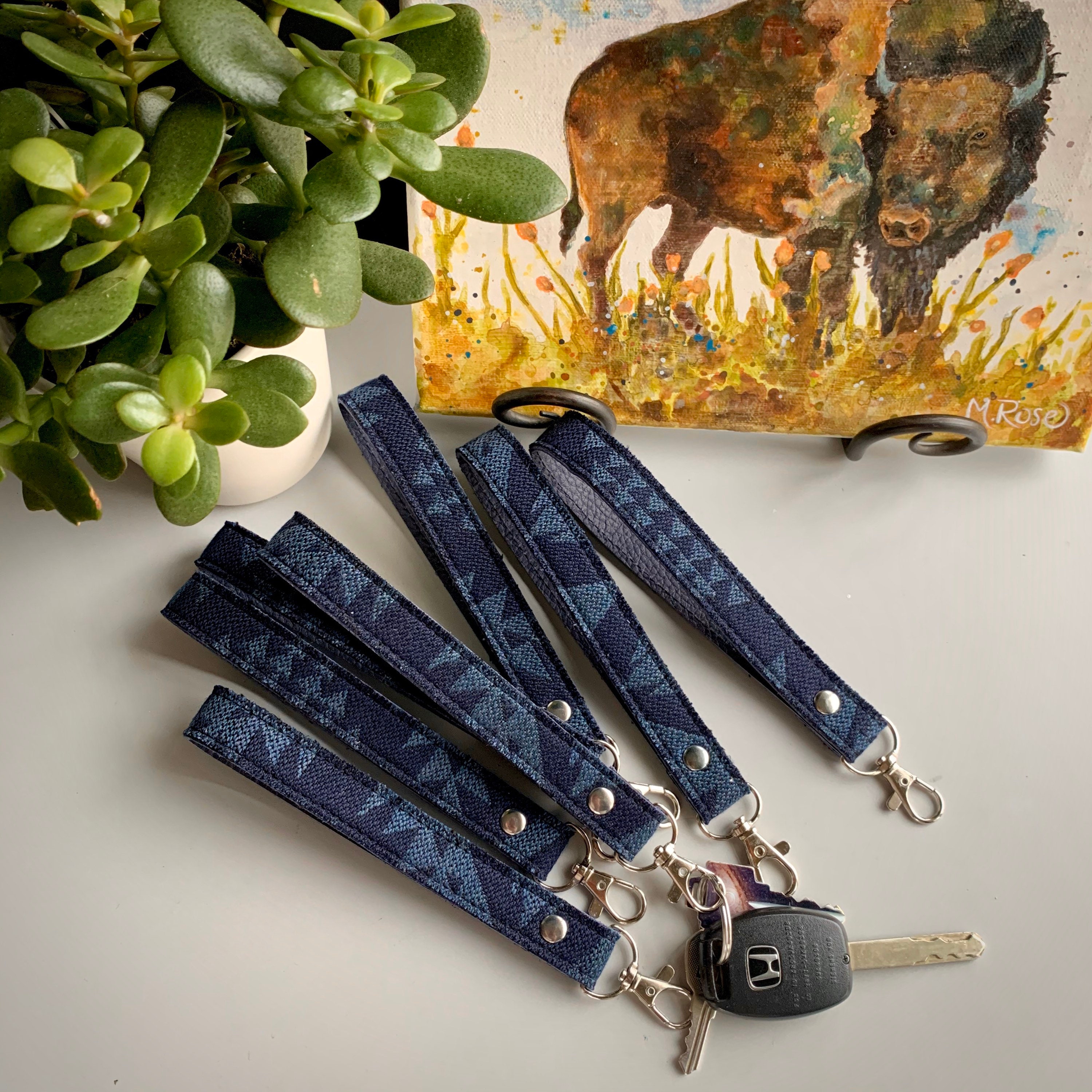 Southwestern Key Fob Navy Sunbrella Diamond Ridge Pendleton | Etsy