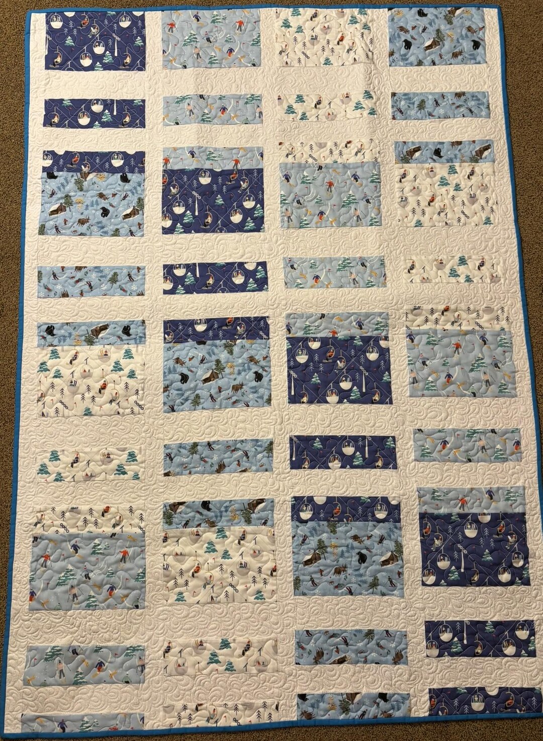 Ski and Snowboarding Themed Throw Quilt. Blue and White Color Theme. - Etsy