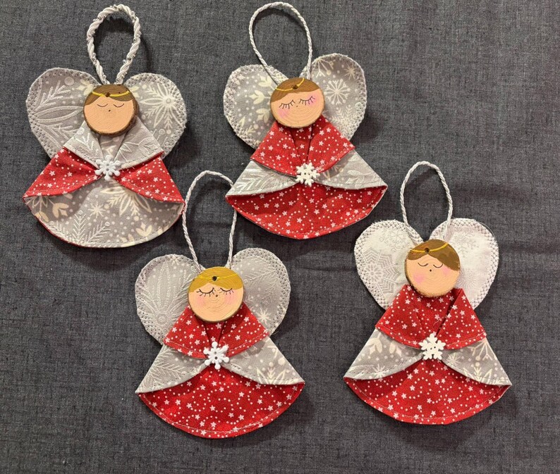 Handcrafted Calico Angel Ornament – Red, Silver, or Blue - Etsy