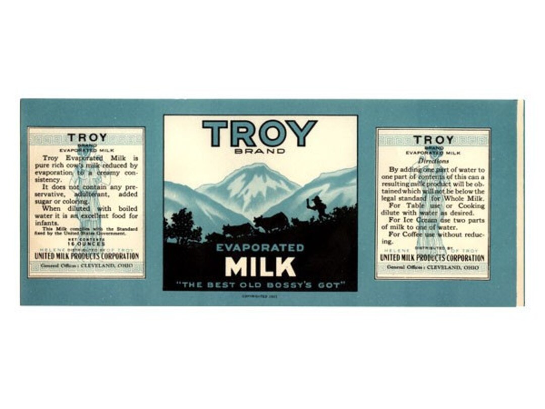 Troy Evaporated Milk Vintage Label - Etsy