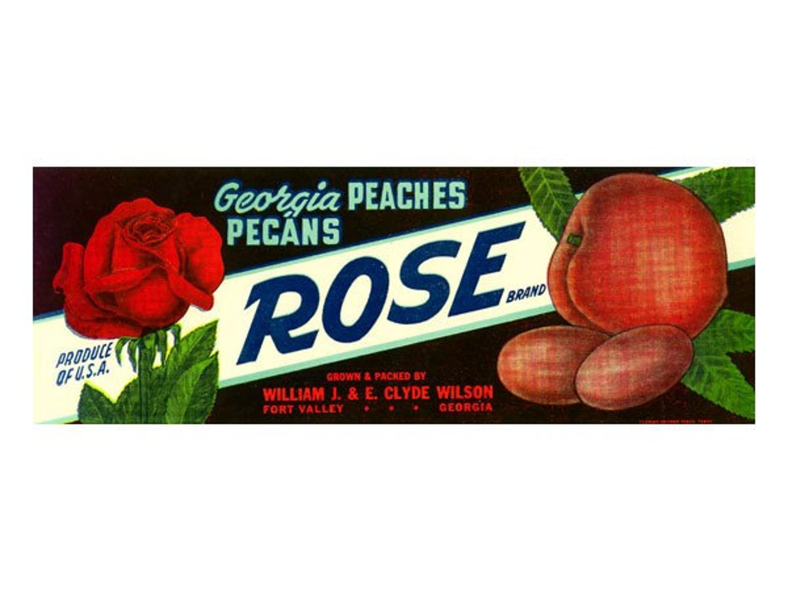 Rose Brand Georgia Peaches & Pecans Crate Label - Etsy