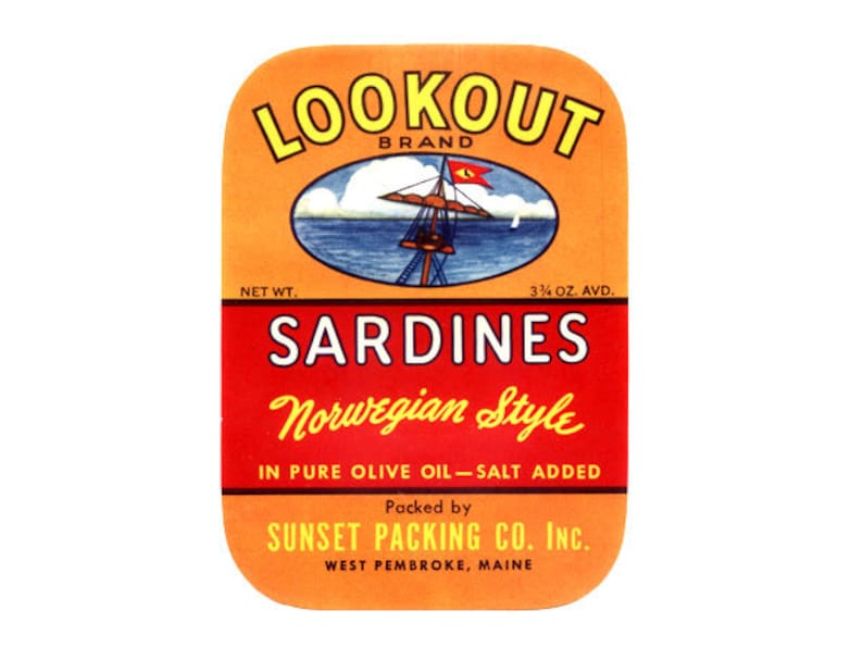 2 Lookout Brand Norwegian Style Sardines Label - Etsy