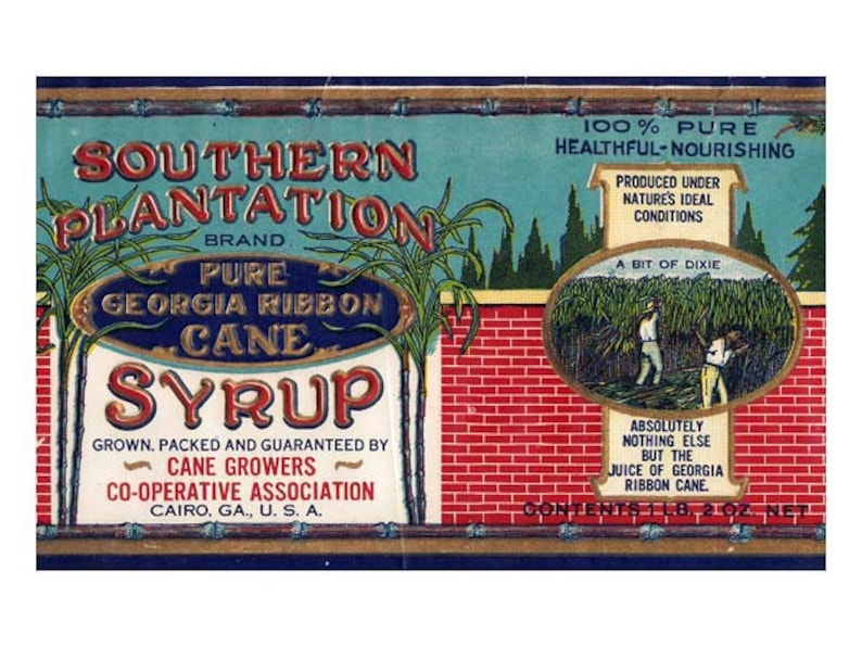 Southern Plantation Georgia Cane Syrup Label - Etsy