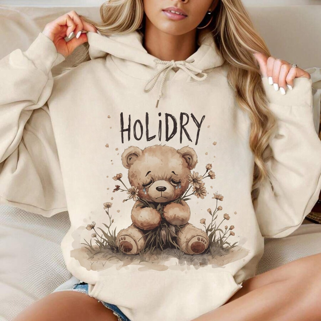 Anti Valentine Sad Teddy Bear PNG & SVG Withering Flowers Funny Quirky ...