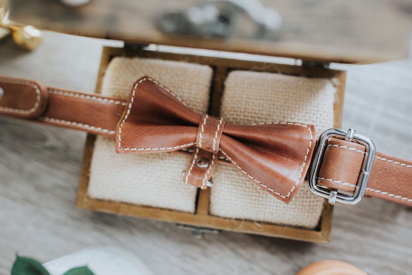 Boy dog collar with bow tie Leather dog collar Quick | Etsy
