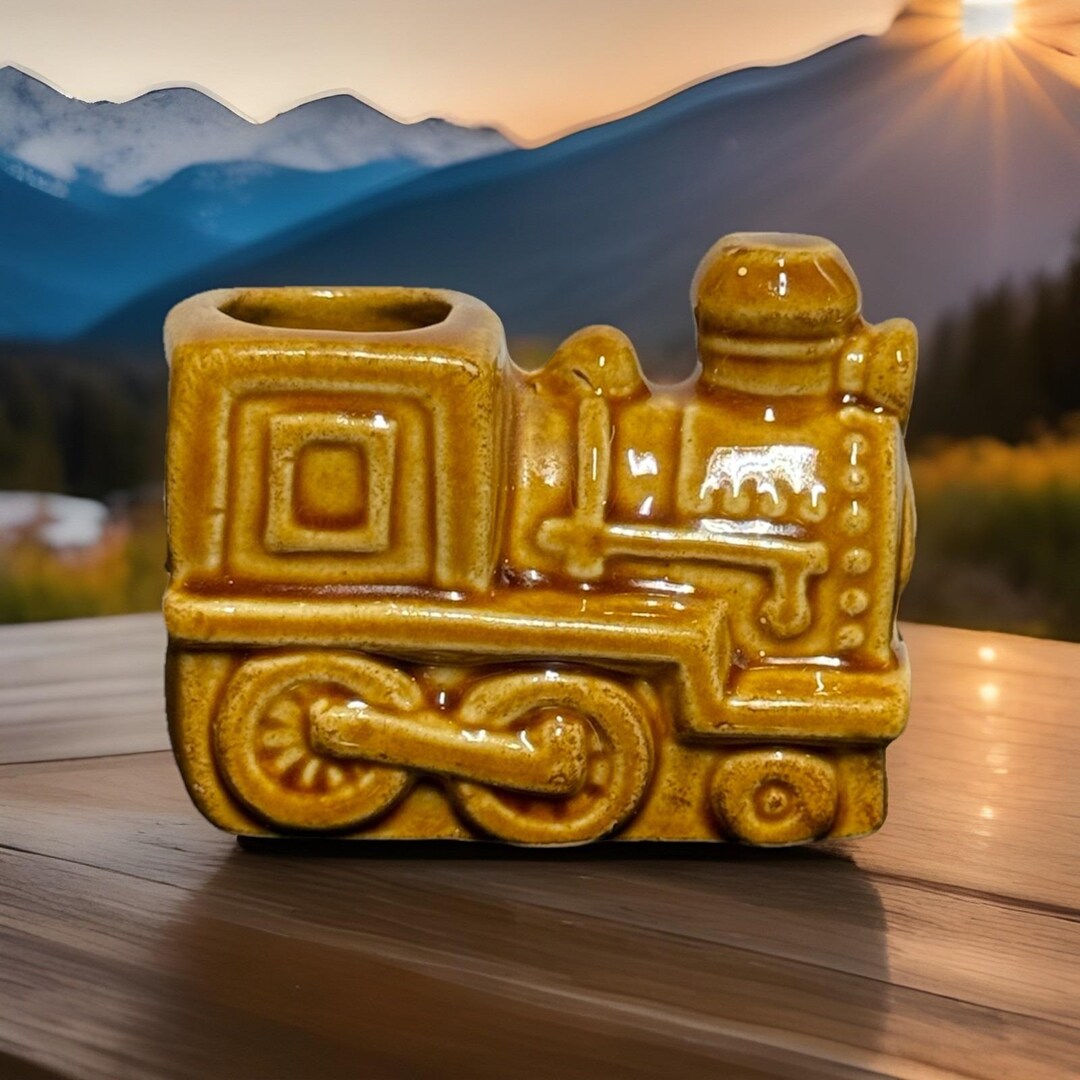 Small Brown Ceramic Train Engine Figuring, Toothpick Holder, Planter - Etsy
