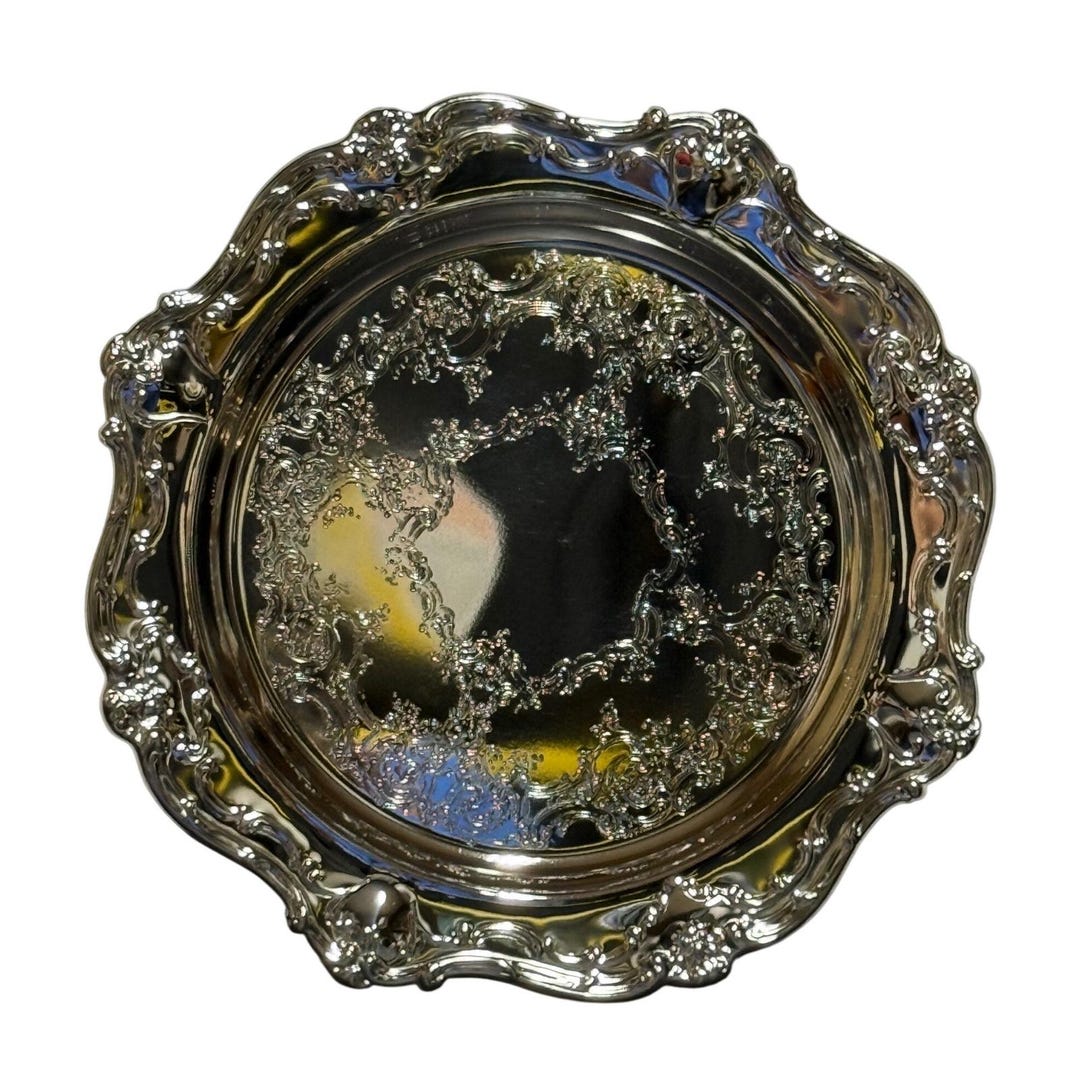 Gorham EP Silverplate Round Serving Tray Rococo Scalloped Edge Ornate ...