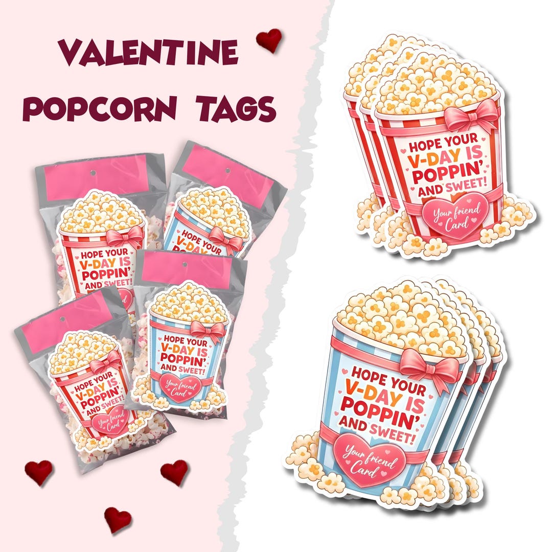 Valentine Popcorn Die Cut Stickers Label, Valentine's Day Stickers, Boy ...