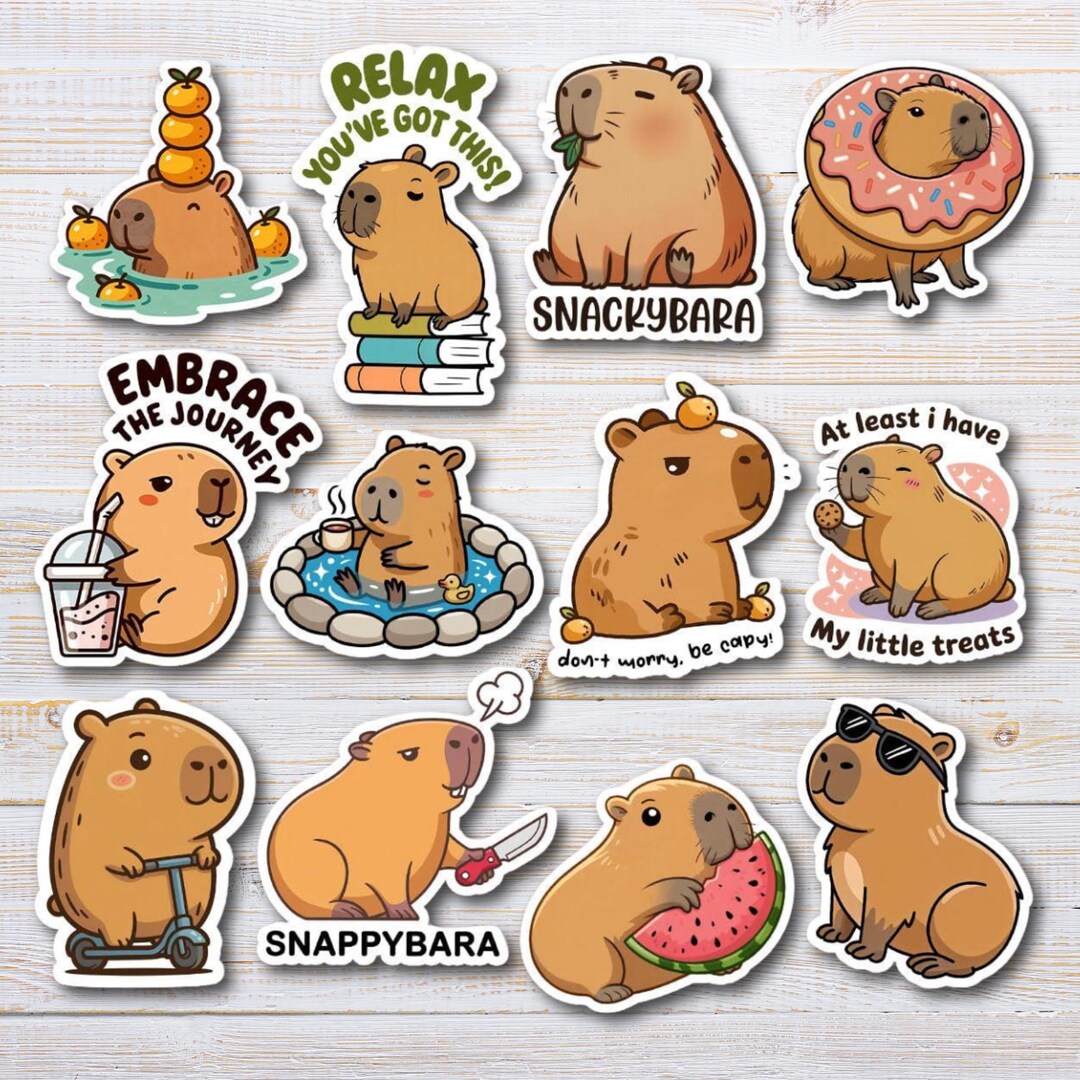 Cute Capybara Sticker Set - Funny Snacky-bara & Snappy-bara Aesthetic ...