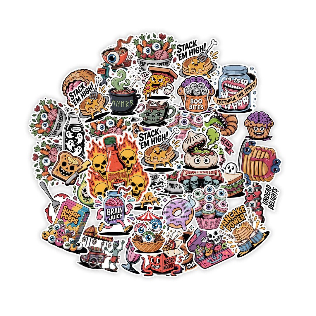 60 Pcs Zombie Food Stickers, Creepy Cute Horror Snack Vinyl Decals With ...