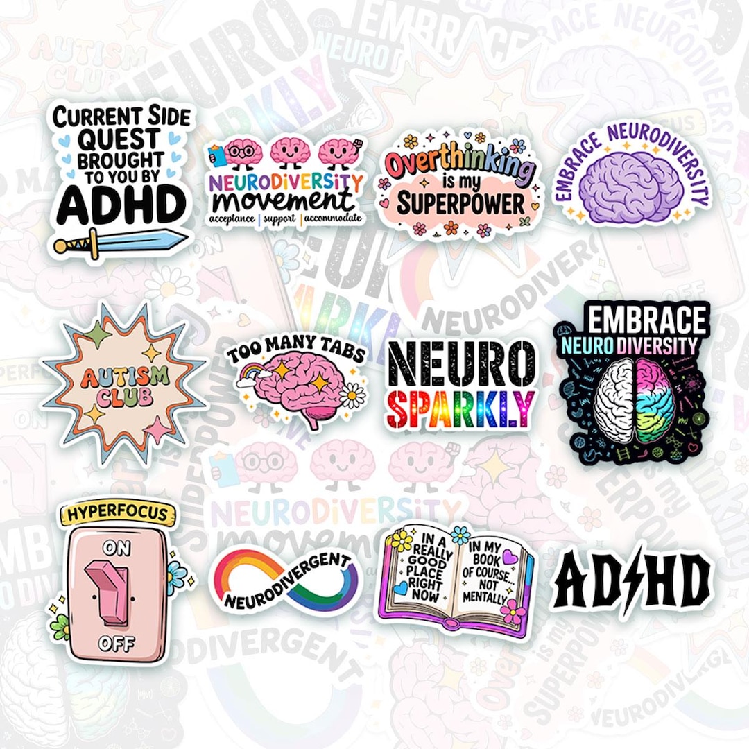 Funny Neurodiversity Sticker Pack, ADHD Autism Awareness Decals, Mental ...