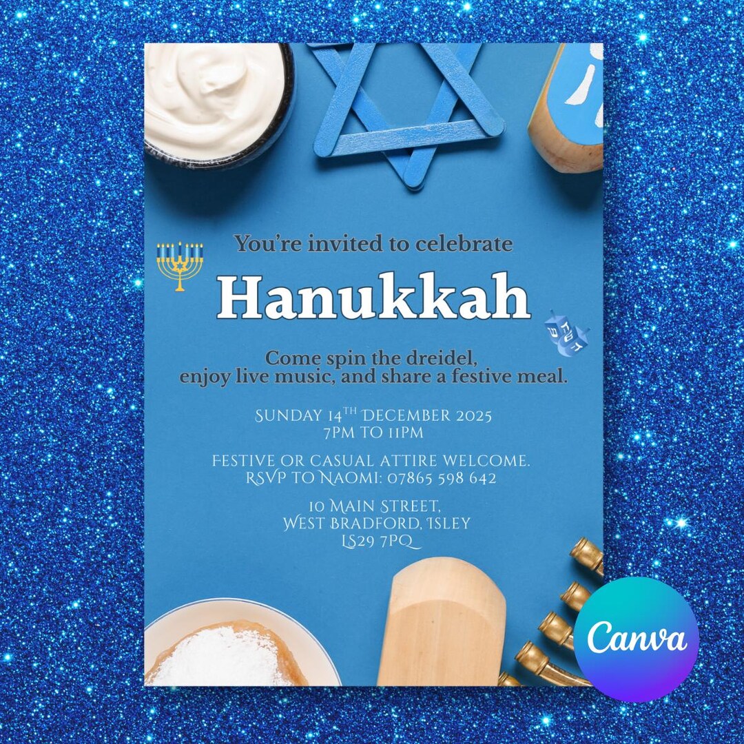 Hanukkah Party Invitation | Editable Festival of Lights Invite ...