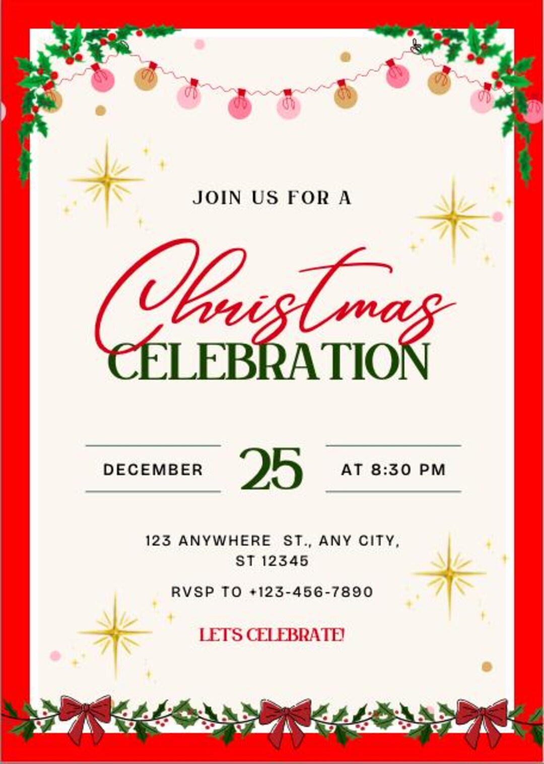 Festive Christmas Celebration Digital Print/download Invite- Festive ...
